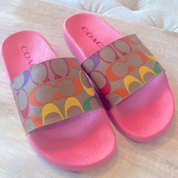 Coach | Shoes | Coach Slides Rainbow Signature Canvas Size 7 New ...